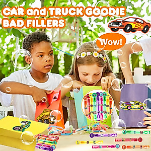 60PCS Car and Truck Party Favors 12PCS DIY Bubble Wands 48PCS Stickers for Goodie Bag Fillers Pinata Stuffers, Mini Bubble Bulk Birthday Party Supplies Gifts Class Prizes Toddlers Boys Girls