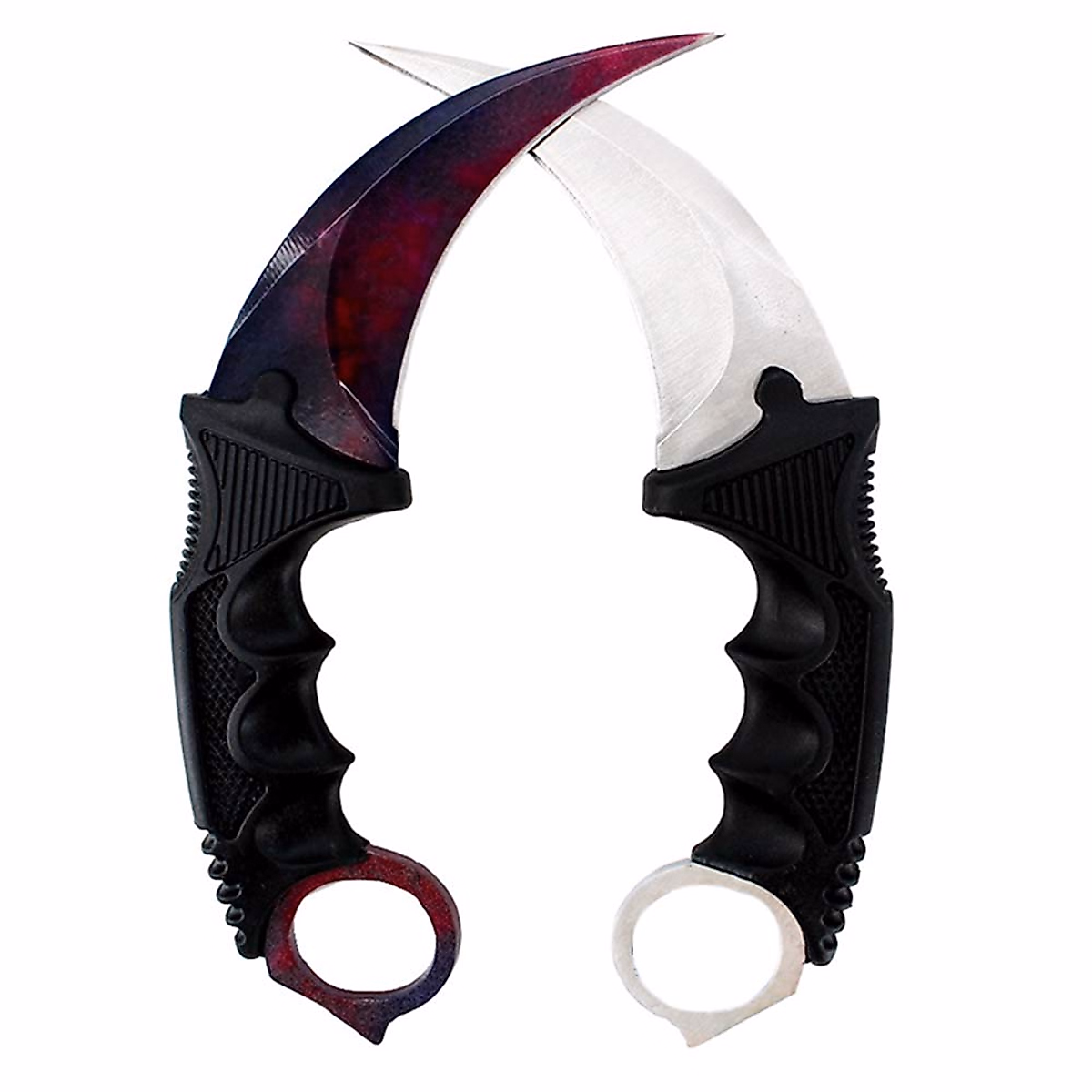 Karambit Knife, Set of 2, CS-GO for Hunting Camping Fishing and Field Survival, Stainless Steel Fixed Blade Tactical Knife with Sheath and Cord (Silver + Purple Dark).