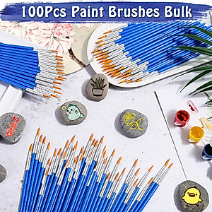 100Pcs Paint Brushes Bulk Small, Anezus Paint Brushes for Kids Fine Paint Brushes Set Detail Paint Brushes for Classroom Model Canvas Face Nail Art Acrylic Watercolor Paint Craft Supplies