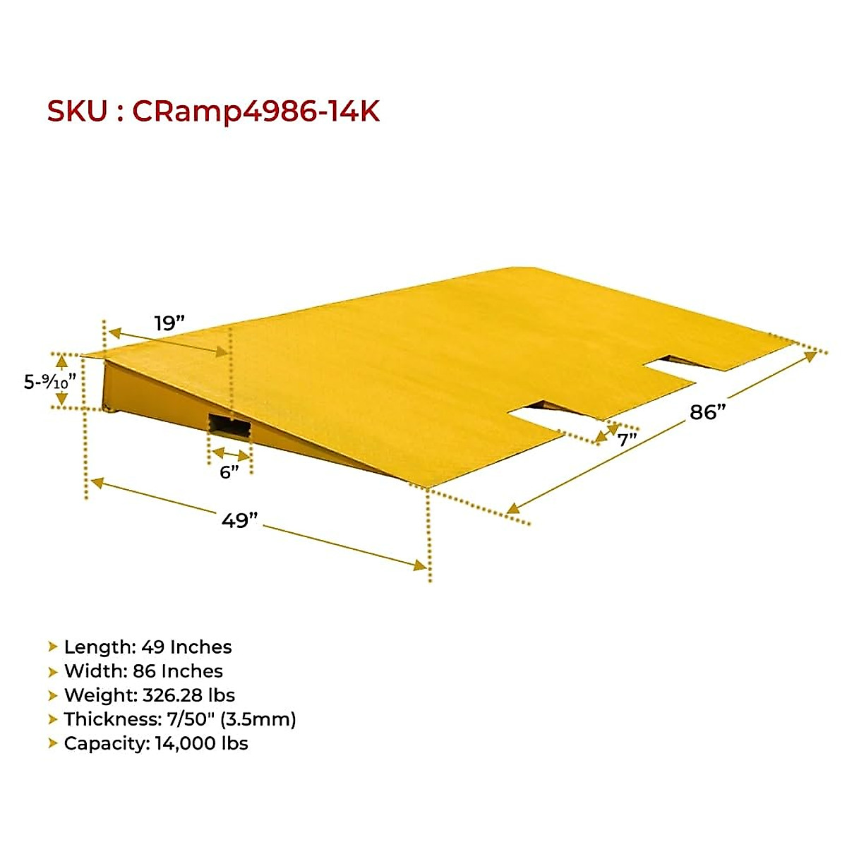 Mytee Products 49"x86" Heavy Duty Shipping Container Loading Ramps, 14,000 Lbs Capacity - Forklift Compatible Cargo Container Ramp for Loading & Unloading - Made with HD 10 Gauge Steel