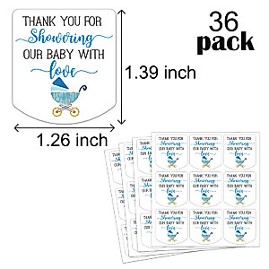 Hand Sanitizer Labels Thank You for Showering Our Little One with Love Stickers, Baby Shower Favor Party Favors Boy., Blue,1.26inches x 1.39inches