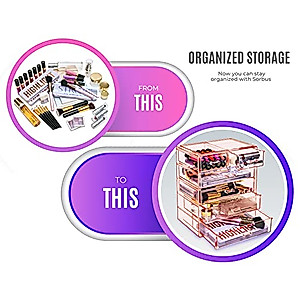 Sorbus Acrylic Clear Makeup Organizer - Big & Spacious Cosmetic Display Case - Stylish Designed Jewelry & Make Up Organizers and Storage for Vanity, Bathroom (4 Large, 2 Small Drawers) [Pink]