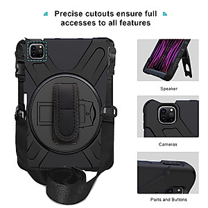 ProCase for iPad Pro 12.9 Inch Case 2022 2021 2020 2018, Rugged Heavy Duty Shockproof Cover with Hand Strap Shoulder Strap for iPad Pro 12.9" 6th 5th 4th 3rd Generation –Black