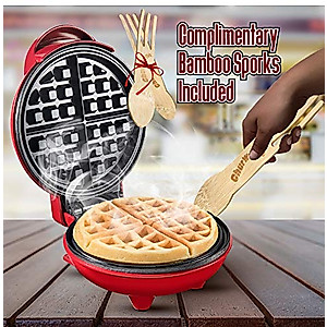 Burgess Brothers Mini Waffle Maker | Portable Electric Non-Stick Waffle Iron | Belgian Waffle Maker Makes 4 Inch Waffles | Includes Bamboo Sporks