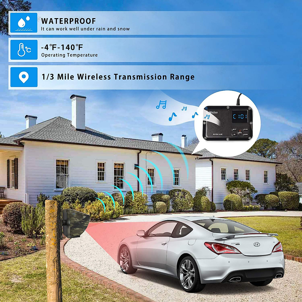 Solar Driveway Alarm Wireless Outside 1800ft Range, Outdoor Motion Sensor & Detector Driveway Alert System with Rechargeable Battery/Weatherproof/Mute Mode (1&3-Camouflage)