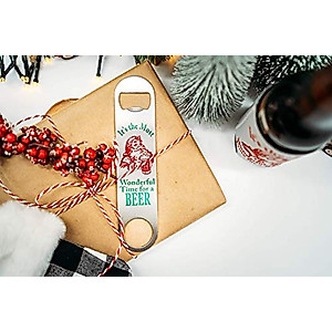 Stocking Stuffer for Men Christmas Beer Bottle Opener Santa Can Cooler Set White Elephant Gift Idea (Bottle Opener)