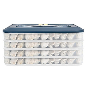 TOWEBOORY 4-Layer Dumpling Box,Food Storage Containers with Lids,Stackable Cookie Carrier with Lid and Handle,Cookie Storage Containers Airtight,Time Recoder