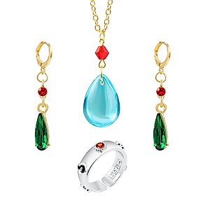 Howl's Earrings Necklace Mobile Castle Earrings Necklace Ring for Cosplay Women Men Inspired Necklace Green,Water Earrings for Howl's Fans Mobile Castle Fans