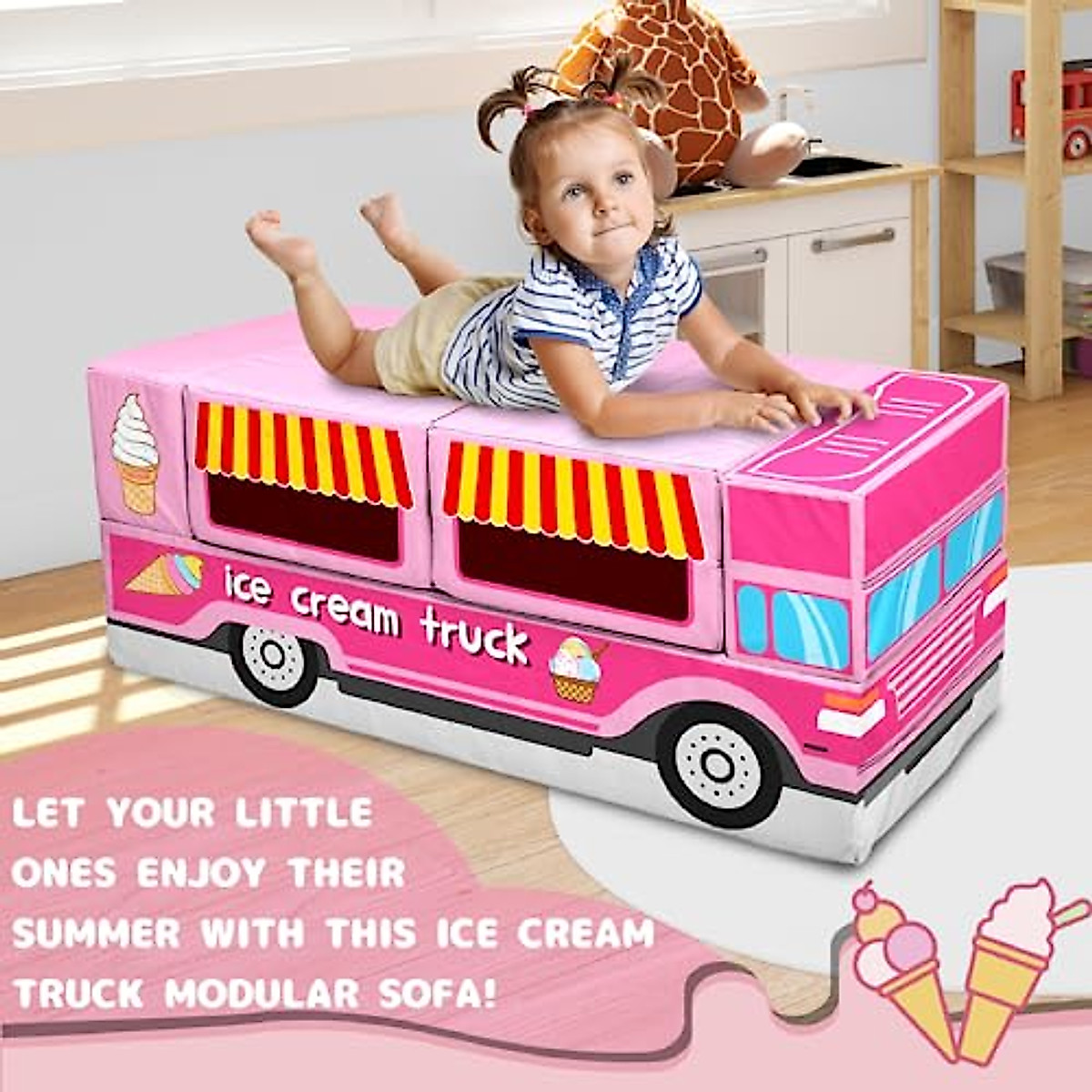 Kids Couch Sofa Toddler Modular Couch for Bedroom Playroom, Fold Out Couch Sofa Set for Imaginative Boy Girl, Convertible Toddler Couch with Washable Covers