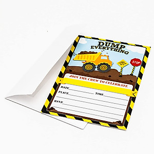25 Construction Invitations and Envelopes (Large Size 5x7) (25 Pack)