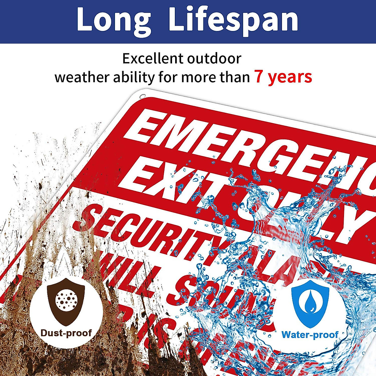 Emergency Exit Only - Security Alarm Will Sound If Door Is Opened Sign, 2 Pack, 10 x 7 inch .40 Rust Free Aluminum, UV Protected, Weather Resistant, Waterproof, Durable Ink, Easy to install