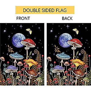 Mushroom Stars And Moon Garden Flag 12 X 18 Inches Double Sided ,Animal Butterfly Yard Flags,Durable Burlap Flag Holiday Farmhouse Patio Yard Outdoor Party Decor Gift