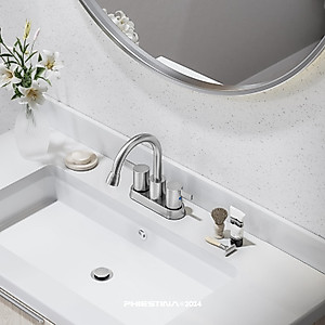 Phiestina Pull Down Sprayer Brushed Nickel Bathroom Faucet, 4 Inch 3 Hole Centerset Pull Out Bathroom Sink Faucet，with 360 Swivel Spout, Metal Pop-Up Drain & cUPC Water Supply Lines, BF04011-K01-GBN