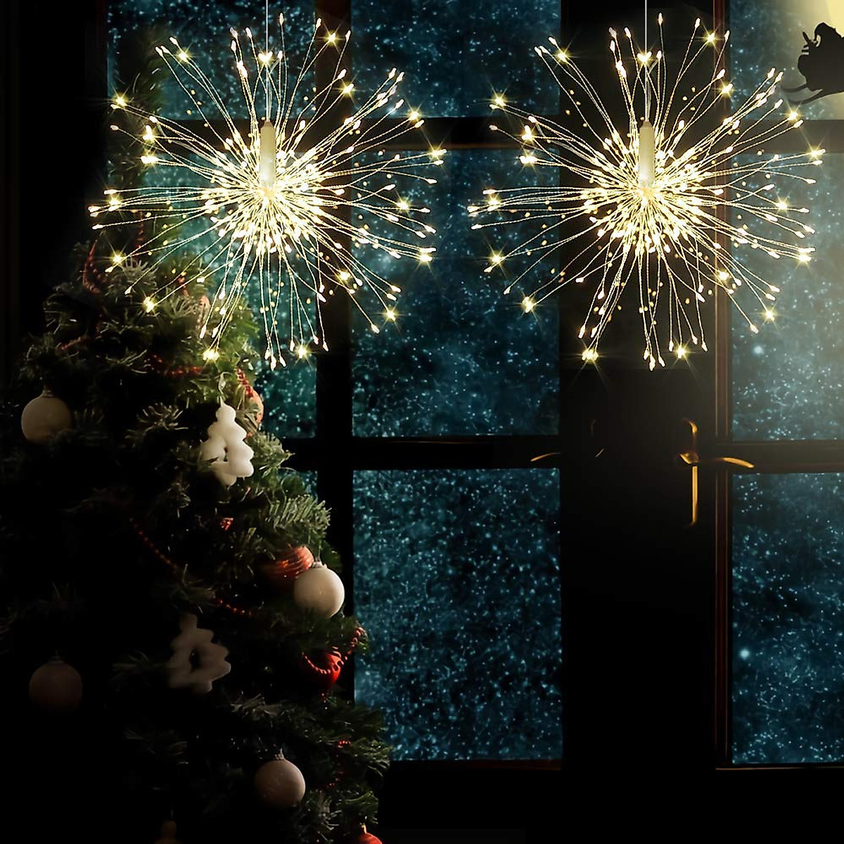 BCGA 4 Packs Firework Lights Copper Wire LED Lights, 8 Modes Dimmable String Fairy Lights with Remote Control, Waterproof Hanging Firework Lights for Parties,Home,Christmas Outdoor Decoration