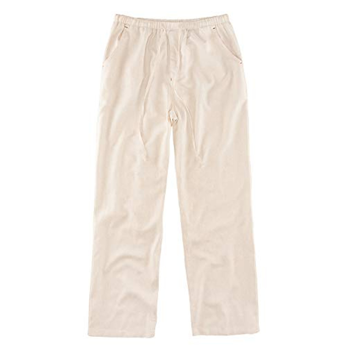 Lisskolo Men's Linen Pants Loose Lightweight Drawstring Elastic Waist Cotton Beach Trousers Khaki Medium