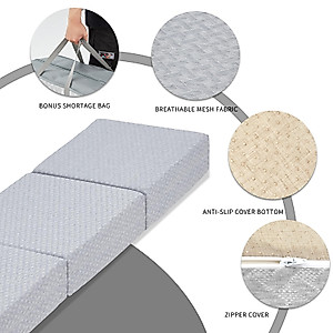 Twin Foldable Mattress,Tri-Fold Memory Foam 4 inch Folding Mattress with Carrying Case,Floor Mattress Sleeping Pad with Washable Cover Non-Slip Foam Camping Mat for Guest Napping,Twin Size,75"x38"x4"