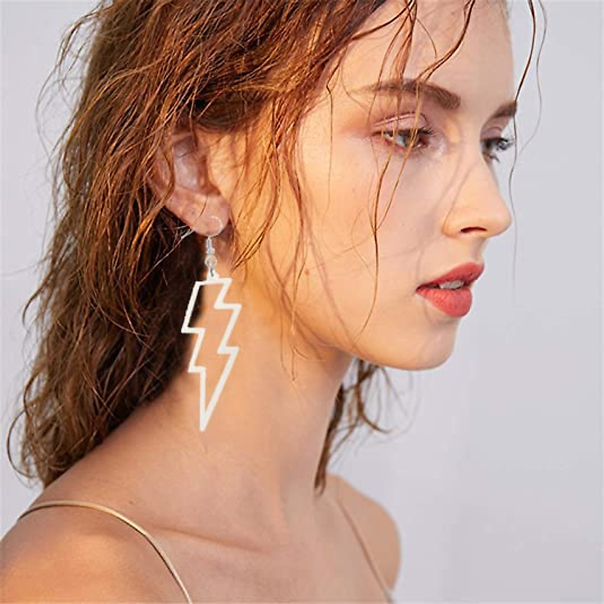 RUIZHEN Bright 3 Colors Acrylic Exaggerated Lightning Bolt Dangle Earrings Women Party Earrings Halloween Costume Accessories Jewelry (white)