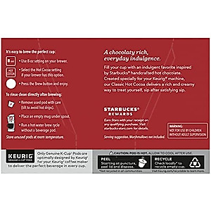 Starbucks Classic Hot Cocoa K-Cup Pods, Made with Real Cocoa & Nonfat Milk, K-Cup Pods for Keurig Brewing System, 10 CT K-Cups Per Box (10 Count (Pack of 2))