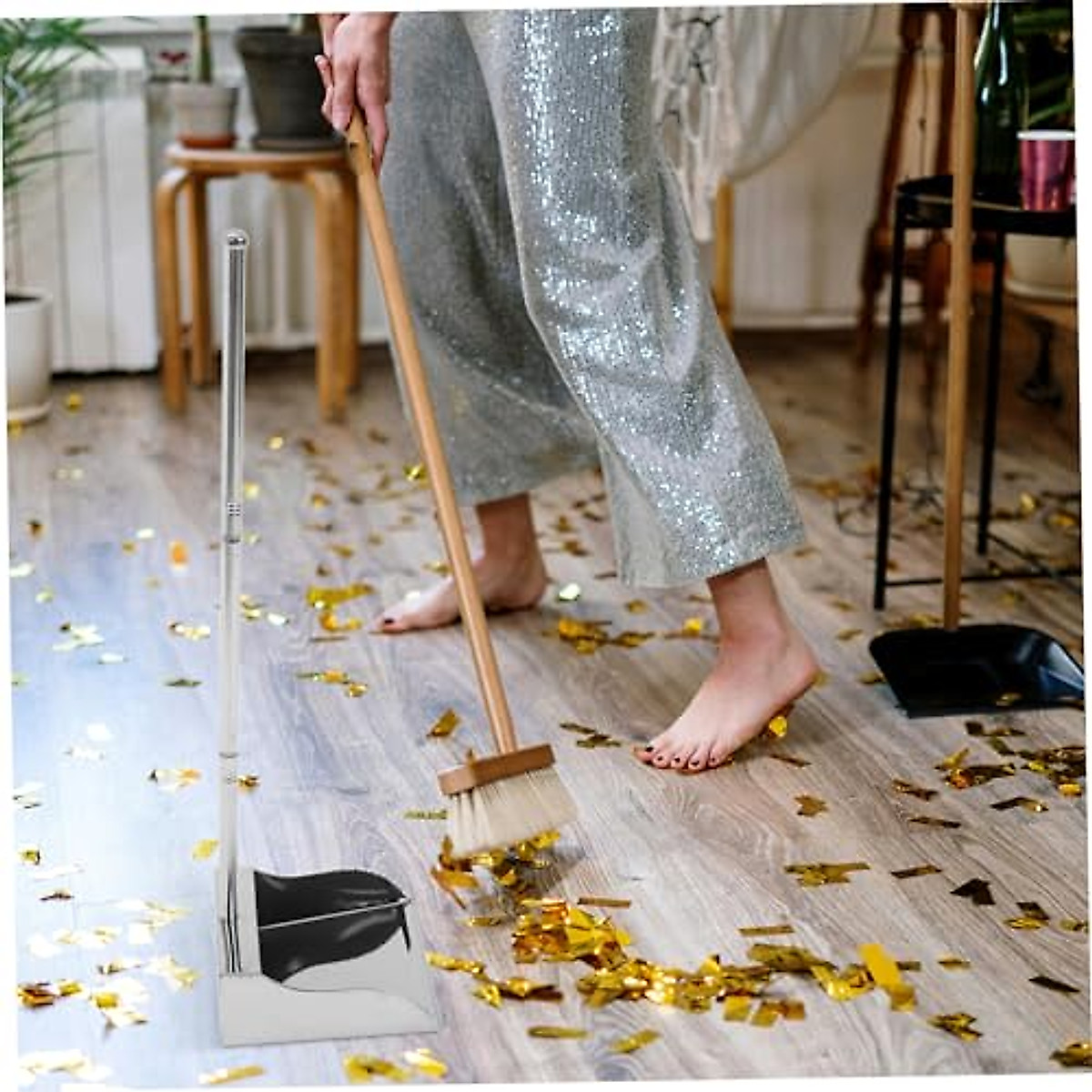 STOBAZA Stainless Steel Trash Shovel Kitchen Cleaning Shop Dustpan Long Handle Dustpan Upright Dust Pan Upright Lobby Dust Pan Industrial Dust Pan Handheld Garbage Dustpan Handled Silver