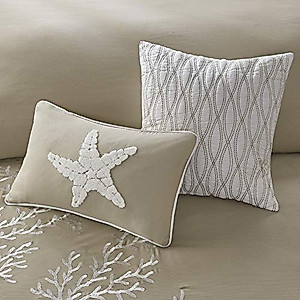 Harbor House Cotton Comforter Set-Coastal Oceanic Sealife Design All Season Down Alternative Bedding with Matching Shams, Bedskirt, Queen(92"x96"), Coastline, Coral Khaki, 6 Piece