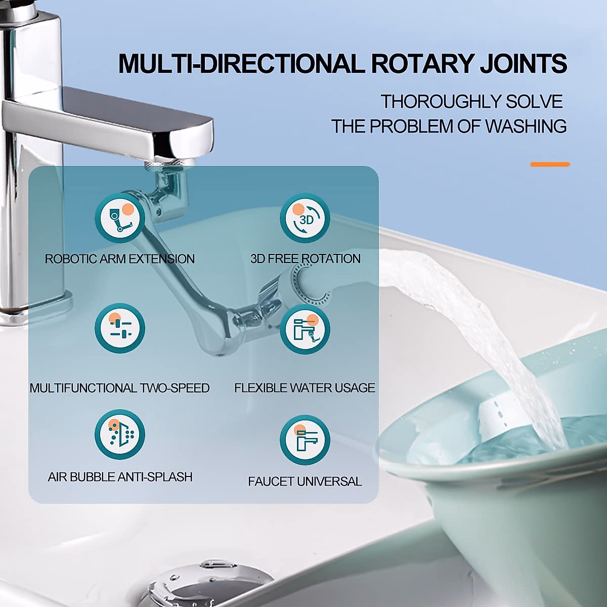 1080° Swivel Faucet Extender Sink Aerator, Splash Water Filter Extension, Kitchen Bathroom 360° Rotatable Spray Attachment, Universal Robotic Arm -Wash Hand/Hair/Face
