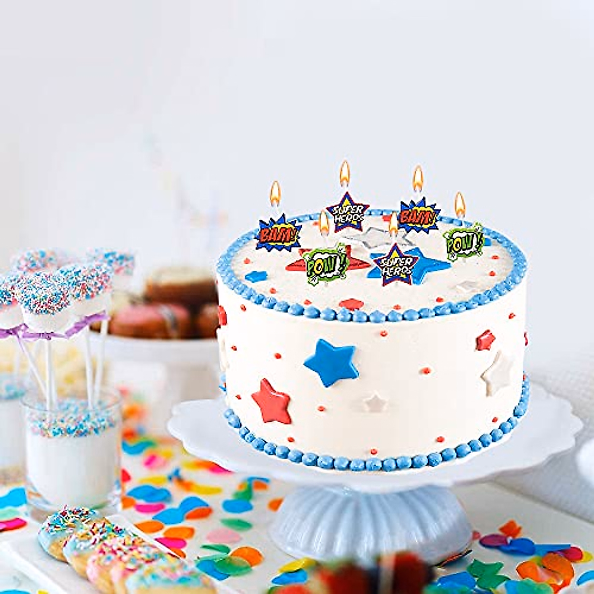 ArtCreativity Superhero Pick Candles, Set of 6, Super Hero Themed Birthday Cake Candles, Birthday Party Supplies and Decorations, Cake Topper, Cupcake Topper