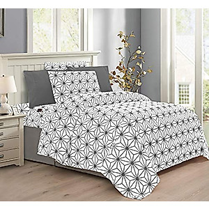 Elegant Comfort Luxury Soft Bed Sheets Cube Pattern 1500 Thread Count Percale Egyptian Quality Softness Wrinkle and Fade Resistant (6-Piece) Bedding Set, King, Gray