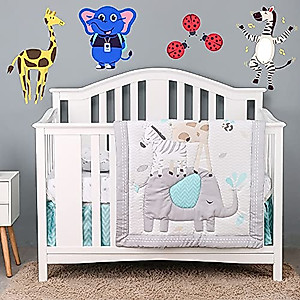Baby Bees Animal Kingdom 4 Pieces Crib Bedding Sets for Boys and Girls | Baby Bedding Crib Set of Crib Sheet, Quilt, Dust Ruffle for Standard Size Crib