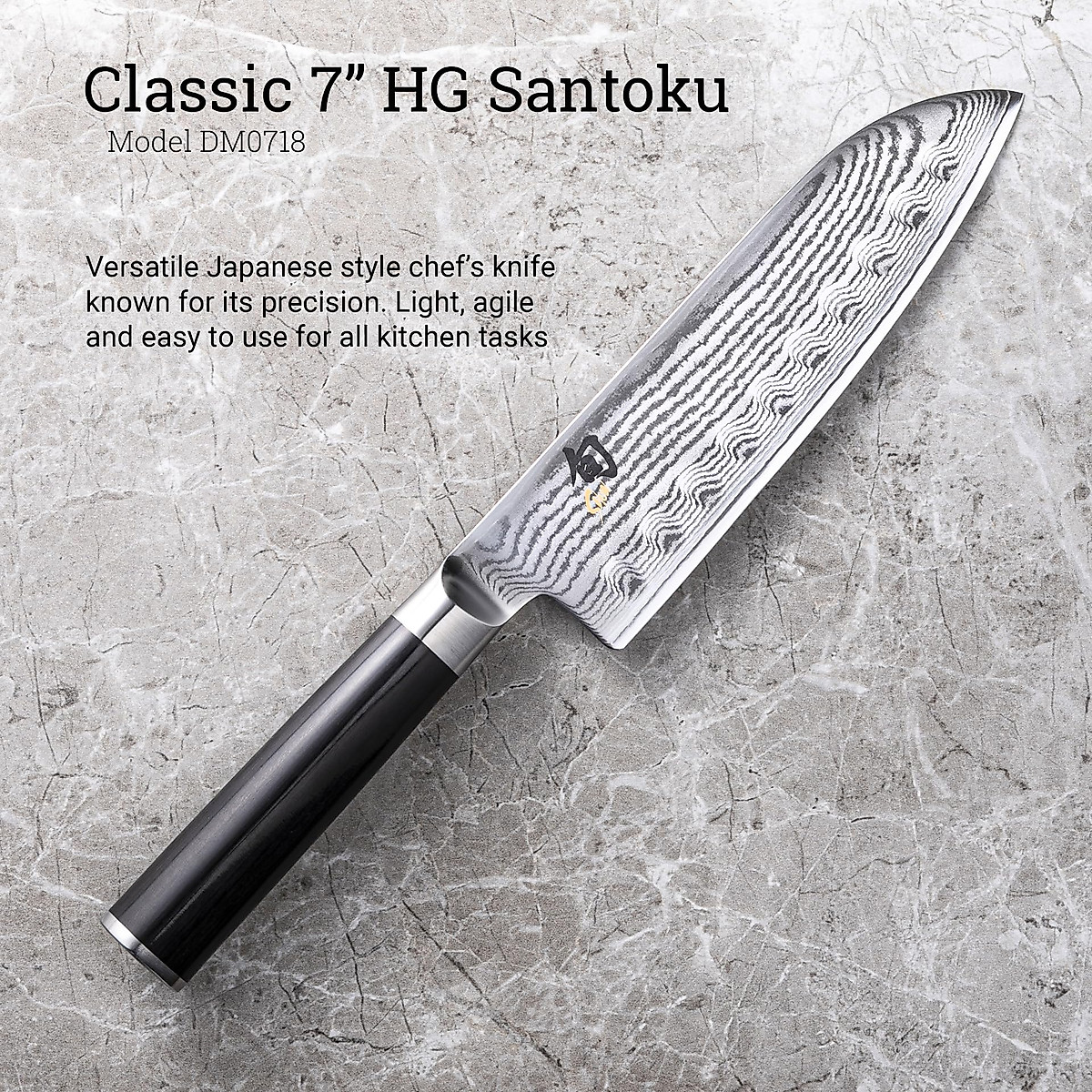 Shun Classic 7” Hollow-Ground Santoku All-Purpose Kitchen Knife; VG-MAX Blade Steel and Ebony PakkaWood Handle; Hollow-Ground Indentations for Reduced Friction and Smoother Cuts; Handcrafted in Japan