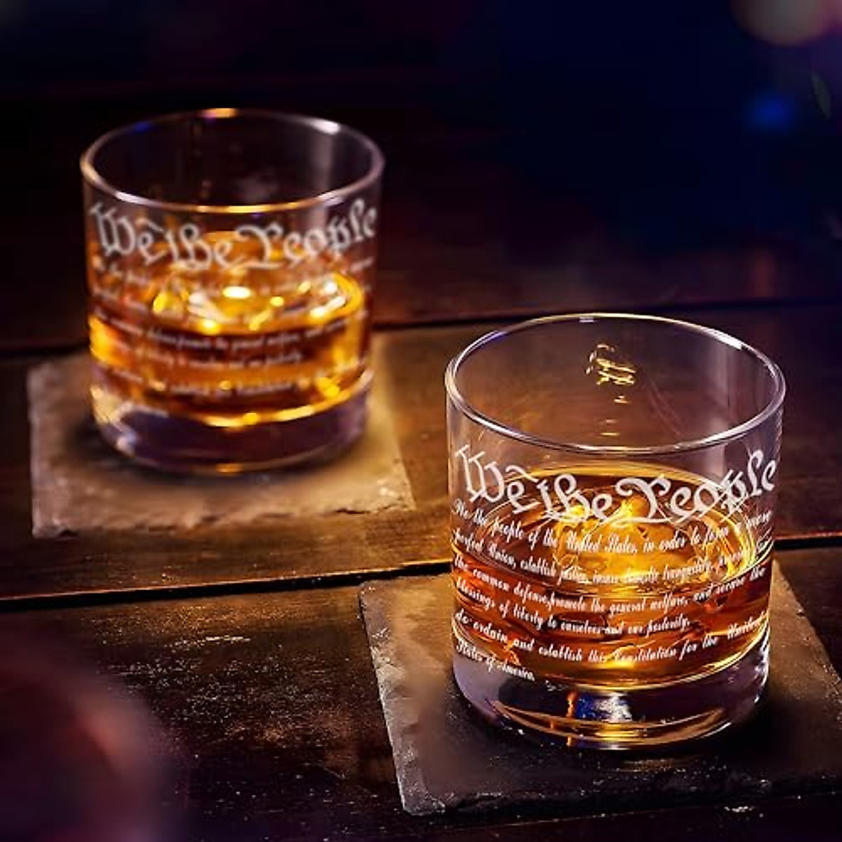 YJGS Whiskey Glasses, US Constitution Glass We The People Whiskey Glasses Set of 2, 12 oz Old Fashioned Rocks Glasses, American Patriotic Whiskey Glasses Gift for Men Dad