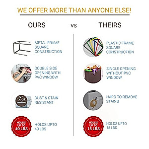 OrganizeMe 3 Pack Stackable Clothes Storage Bin Metal Frame Collapsible Storage Box Foldable Bin For Blankets Cloths Comforters Closet Organiser Sturdy Handle Design with Clear Window (Brilliant Blue)