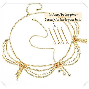 Gold Tone Womens Rhinestone Accent Draped Head Chain Jewelry IHC1030G