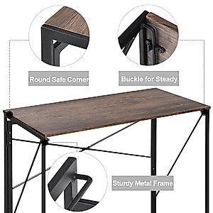 Folding Desk Simple Home Office Desk, Foldable Space Saving Computer Study Writing Table Workstation with Metal Frames/Wood Top Laptop, No Assembly Required, 39.4 Inch, Industrial Brown