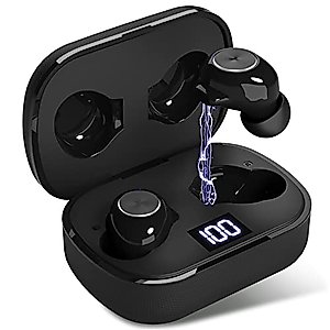 AKSONIC Wireless Earbuds, Bluetooth 5.0 45H Playtime TWS True Wireless Headphones for iPhone Android Workout Sports Sleep with Microphone Charging Case IPX4 Waterproof Button Control (Black)