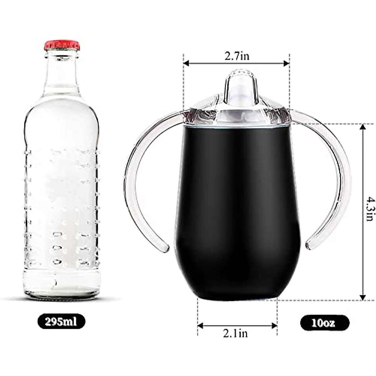 Stainless Steel Straw Sippy Cup with Handles & Silicone Lids,10 oz BPA Free Double Wall Vacuum Insulated Sippy Cup Mug Tumbler Toddler Straw Cups for boys and girls Non-Spill Sippy Cups (Black)