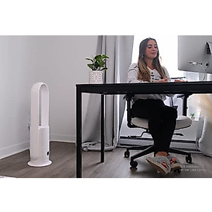 ULTTY Bladeless Tower Fan and Air Purifier in one, True HEPA Filter 99.97% Smoke Dust Pollen Dander, Oscillating Tower Fan with Remote Control R22, White