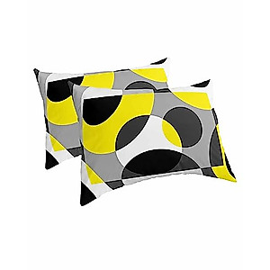 Yellow Black Grey Pillow Covers Standard Size Set of 2 Bed Pillow, Modern Geometric Abstract Art Aesthetics Plush Soft Comfort for Hair/ Skin Cooling Pillowcases with Envelop Closure 20''x26''