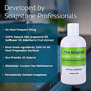 The Original Soapstone Oil ™ - Food Safe Blend of Natural Oils Soapstone - Kitchen Countertop Cutting Board Finish Wax - Organic Safe Less Frequent Oiling (4 oz)
