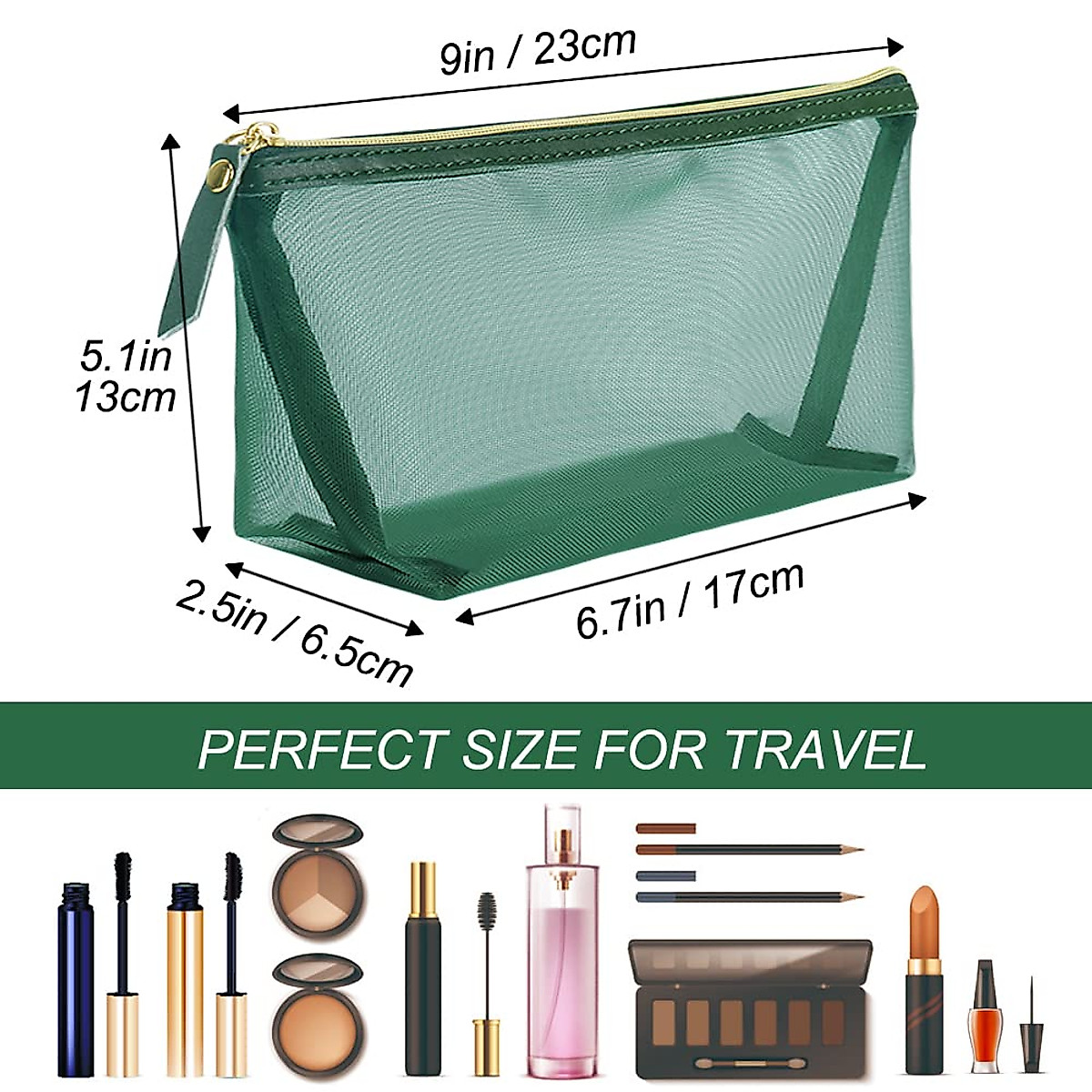 JOINDO 3 Pcs Mesh Makeup Bags Mesh Cosmetic Bag Mesh Cosmetic Purse Pouch Portable Toiletry Bags for Travel Home Makeup Organizer(Green)