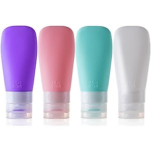 MODENGKONGJIAN Leak Proof Travel Bottles, TSA Approved Silicone Squeezable Shampoo Refillable Toiletry Cosmetic Container, 2oz Portable Traveling Size Liquid Containers Kit (4 Pack)