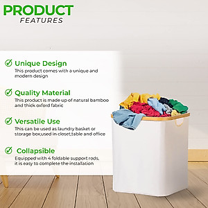 COZYVIBE Collapsible Bamboo Laundry Basket - Foldable Storage Bin, Laundry room organizer, Small Toy Organizer, 2-in-1 Collapsible Storage for Home & Room