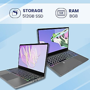 thunderb 15.6" Laptop Windows 11 Pro for Gaming, Business, School w/Intel i5 4.20GHz, 8GB RAM, 512GB SSD, Multicolor Backlit Keyboard, Fingerprint, HD Camera, Bluetooth, HDMI, USB 3.0, Metal Design
