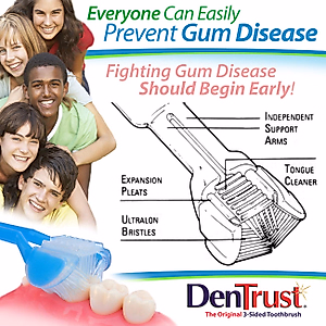 DenTrust 2PK Triple Clean 3-Sided Toothbrush | Made in USA | Easily Brush Better | Kids Child Autism Special Needs Braces