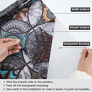 DKTIE Boho Chic Window Privacy Film with Installation Tools - Soften Light, Reduce UV Rays, Decorative Stained Glass Window Tinting Film for Home, Window Clings, 17.5 x 78.7Inch, Peacock Blue