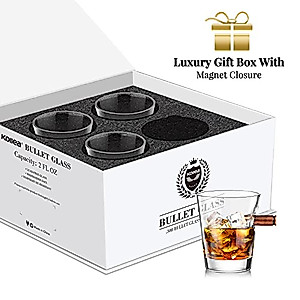 Kollea Bullet Shot Glasses Set of 4, 2-Ounce Cool Shot Glasses, Crystal Whiskey Shot Glasses with .308 Bullet, Gifts for Men for Father's Day, Birthday, Anniversary, Wedding, Retirement