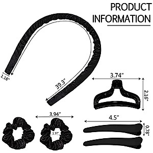 cobinaan Heatless Curling Rod Headband No Heat Hair Curlers for Long Hair Silk Curls You Can To Sleep In Overnight, Soft Rubber Hair Rollers, Curling Ribbon and Rods for Natural Hair (Black)