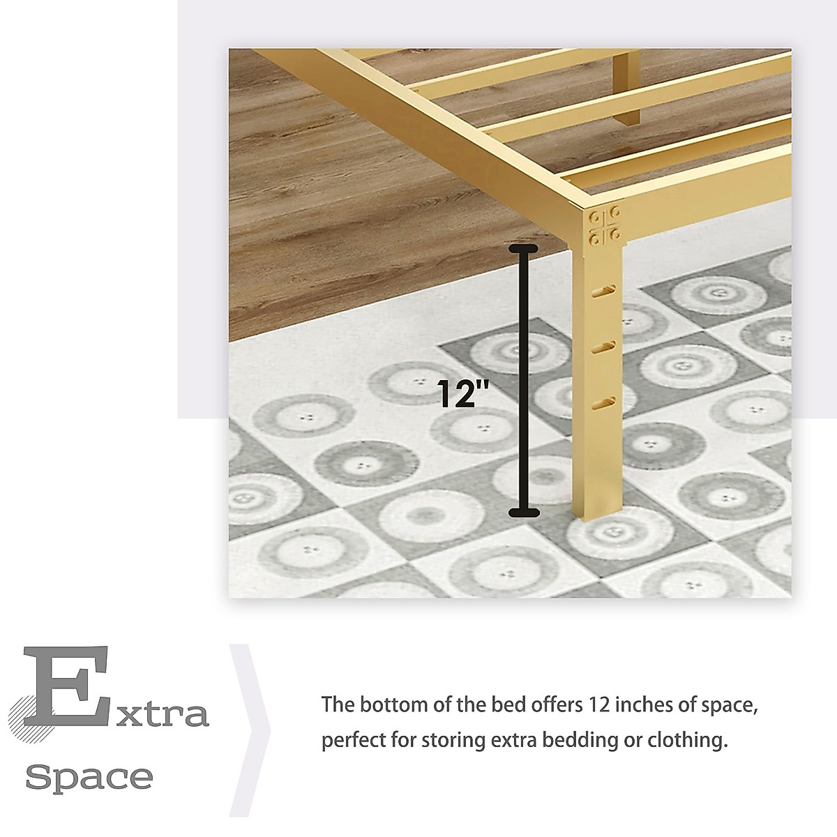 alazyhome King Size Bed Frame 14 Inch Metal Platform Bed Frame Heavy Duty Steel Slats Support No Box Spring Needed Noise-Free Easy Assembly Gold