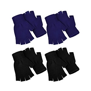 SATINIOR 4 Pairs Winter Half Finger Gloves Knitted Fingerless Mittens Warm Stretchy Gloves for Men and Women (Black, Navy)