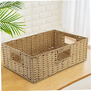 DOITOOL 1pc Rattan Sundries Storage Basket Container Baby Basket Table Top Shelves Toilet Tank Bin Wicker Storage Basket Clothes Rattan Weaving Basket Desktop Basket Vegetable