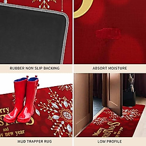 JasmineM Christmas Snowflake Shiny Diamonds Kitchen Rugs and Mats Set of 2, Christmas Decorations Indoor Outdoor Kitchen Floor Mats, Xmas Non-Slip Runner Rug for Bathroom Living Room, Red